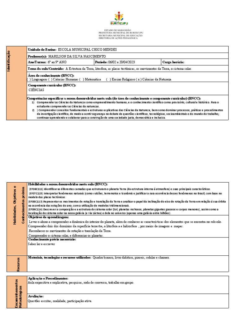 Plano de Ciências | PDF | Science | Terra