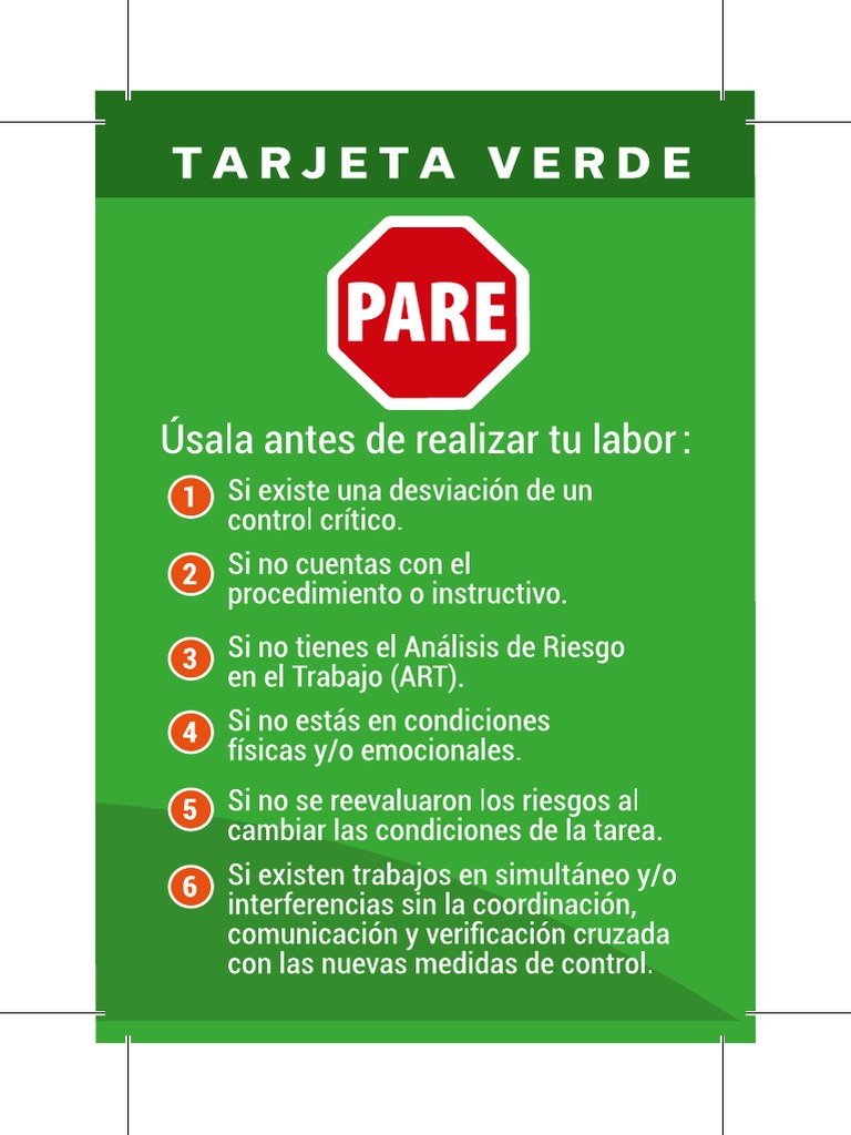 TARJETA VERDE CODELCO para Imprimir PDF | PDF