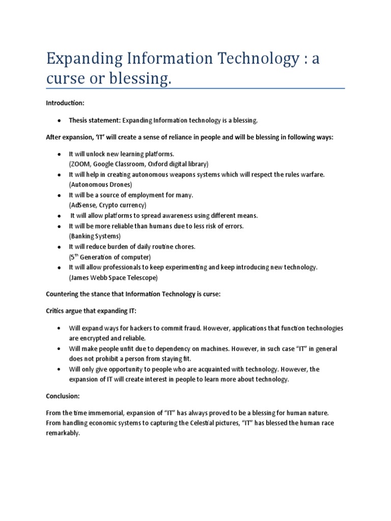 Expanding IT: A Blessing for Humanity | PDF | Information Technology ...