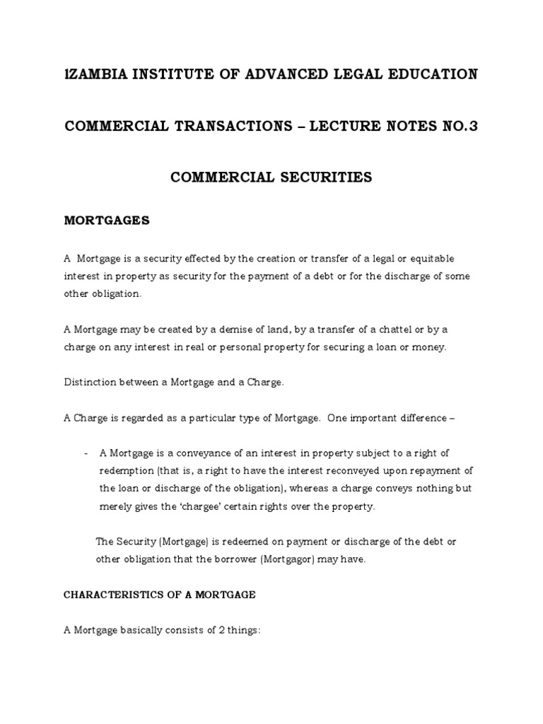 Commercial Securities Lecture Notes | PDF | Mortgage Law | Guarantee
