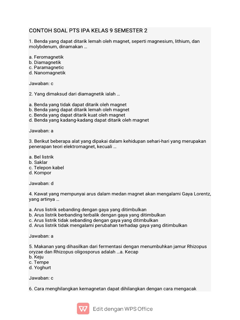 Contoh Soal PTS Ipa Kelas 9 Semester 2 PDF | PDF