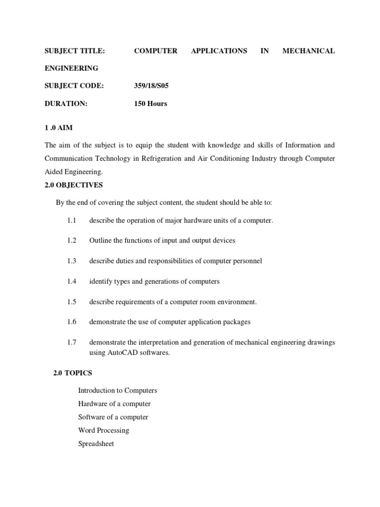 Computer Application in Mechanical Engineering 359-18-S05 - REF - Mshop ...