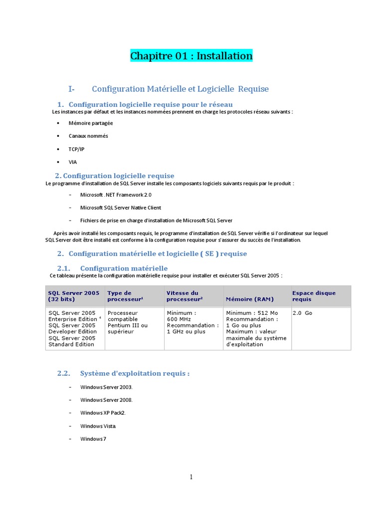 Chapitre 01 Installation | Descargar gratis PDF | Microsoft SQL Server | Informatique