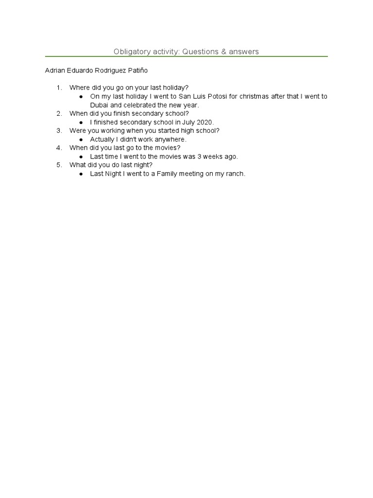 Obligatory Activity - Questions & Answers | PDF | Career & Growth ...