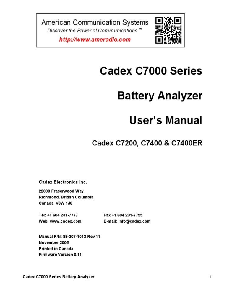 Cadex C7200 C7400 User Manual PDF | PDF | Lithium Ion Battery | Battery Charger