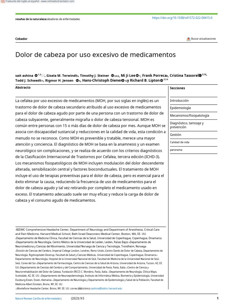 Medication Overuse Headache (Ashina Et Al., 2023) .En - Es | PDF ...