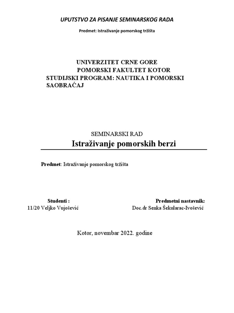 Istrazivanje Pomorskih Berzi | PDF