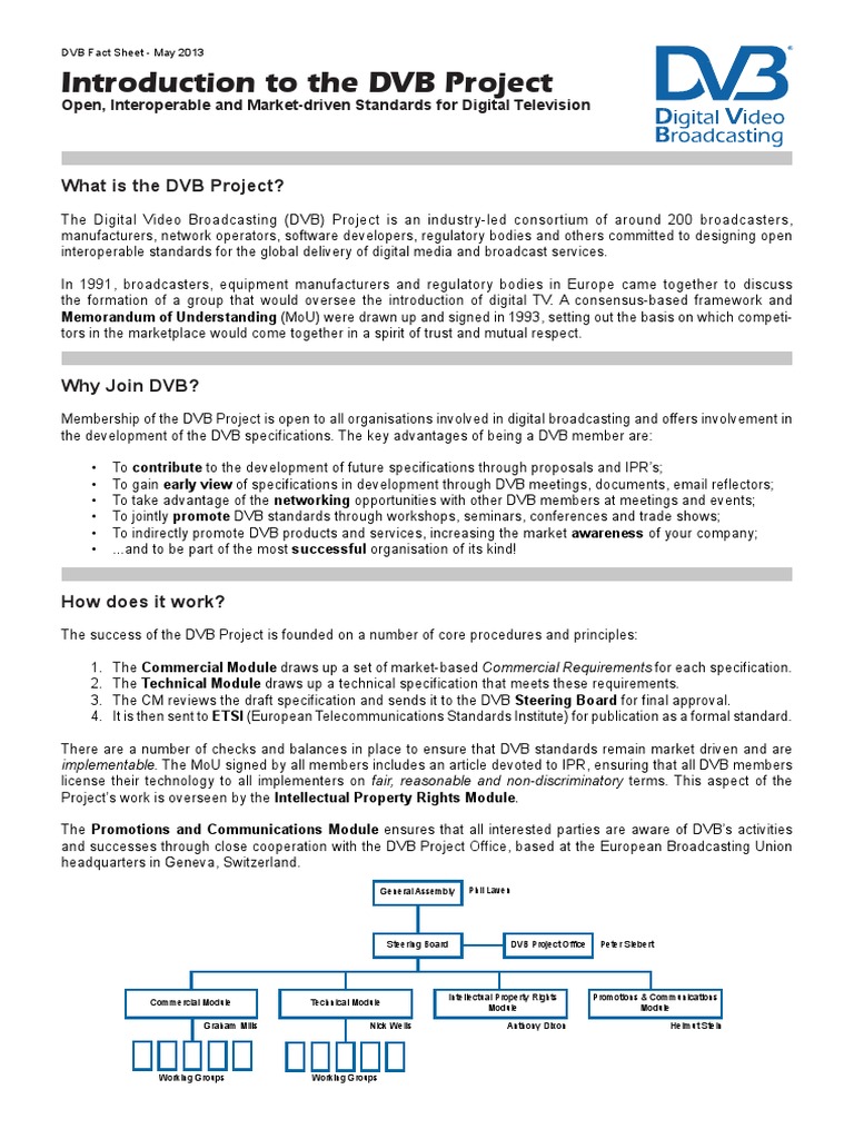 DVB-Project Factsheet PDF | PDF | Communication | Film And Video Technology