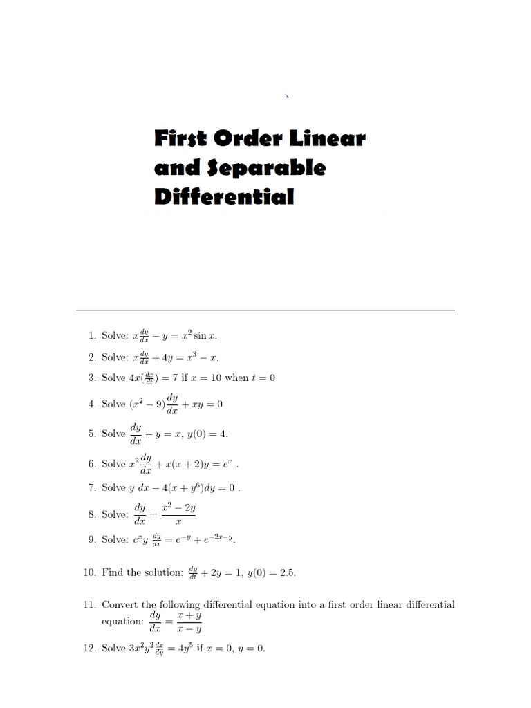 First Order Linear and Separable Differential Equations | PDF First Order Linear and Separable Differential Equations | PDF