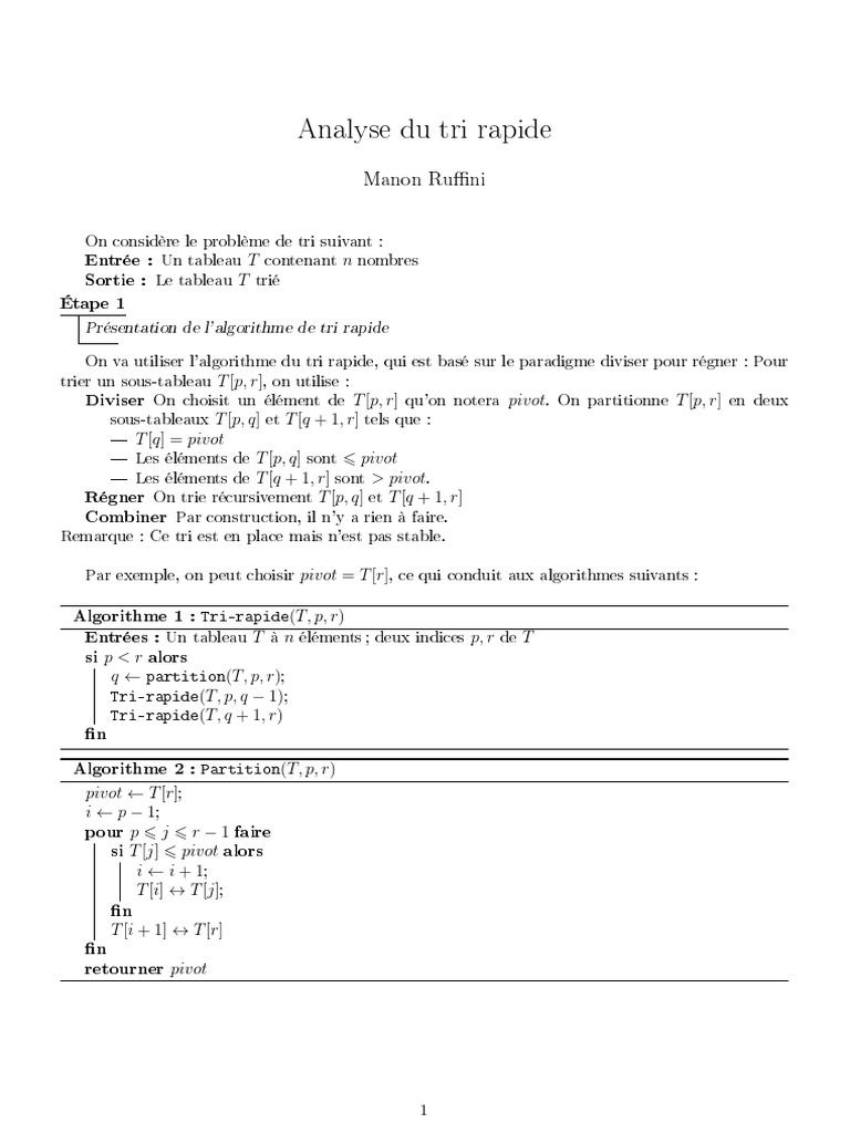 Analyse de l'algorithme de tri rapide | PDF | Logique mathématique ...