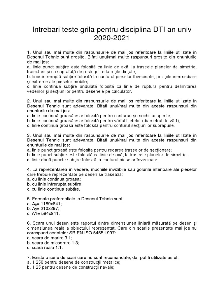 Intrebari Teste Grila Pentru Disciplina DTI An Univ 2020-2021 | PDF