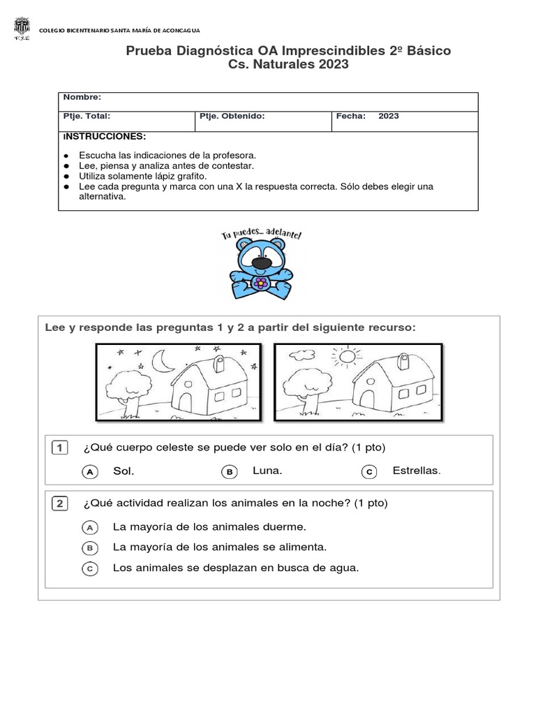 Prueba Diagnóstica Ciencias 2º Básico 2023 | PDF