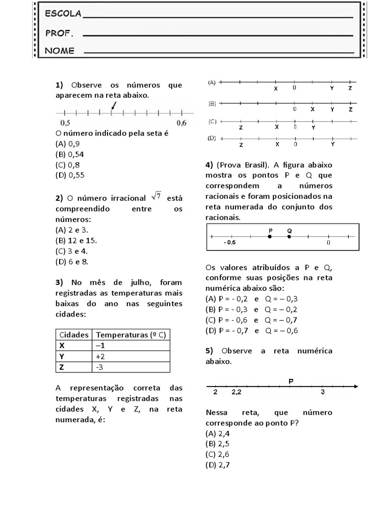 Exercicio Numeros Reais | PDF