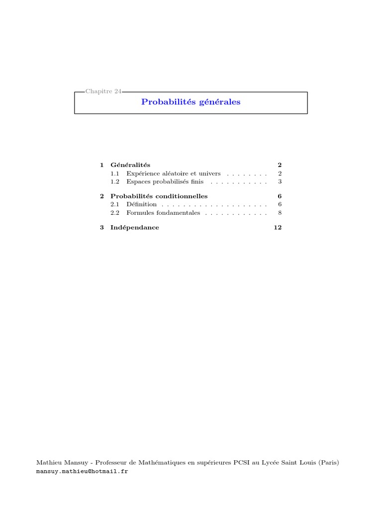 Introduction aux probabilités finies | PDF | Théorie des probabilités ...