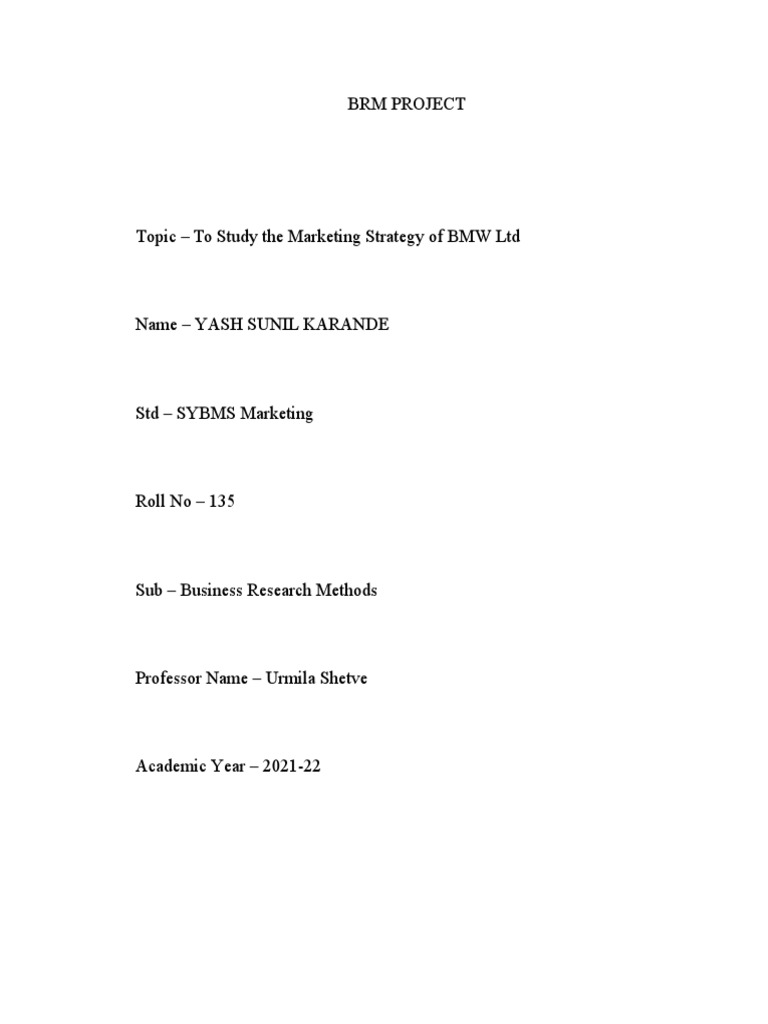 BRM PROJECT Complete | Download Free PDF | Bmw | Vehicles