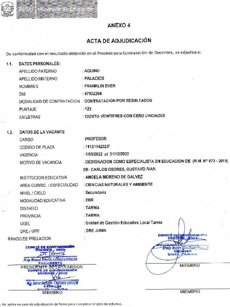 Acta de Adjudicación | PDF