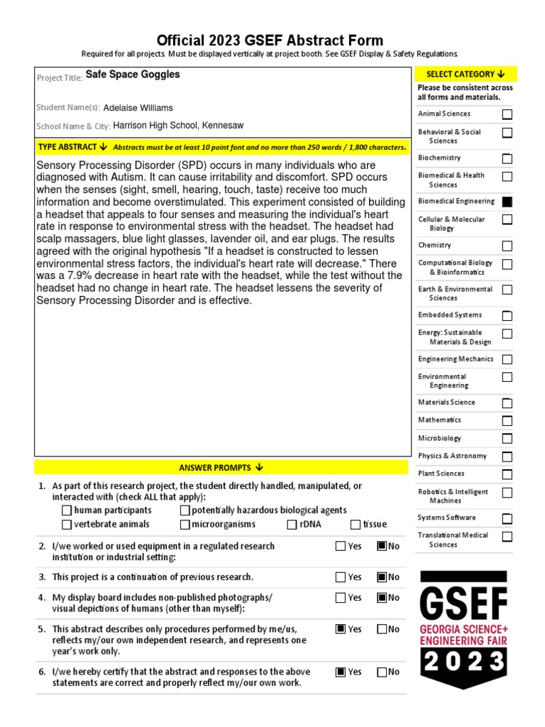 Gsef Abstract Form 22-23 | PDF | Senses | Science