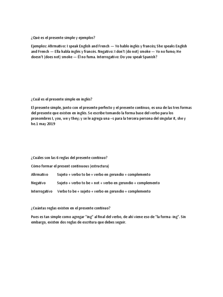 Ejemplos de Presente Simple en Inglés | PDF