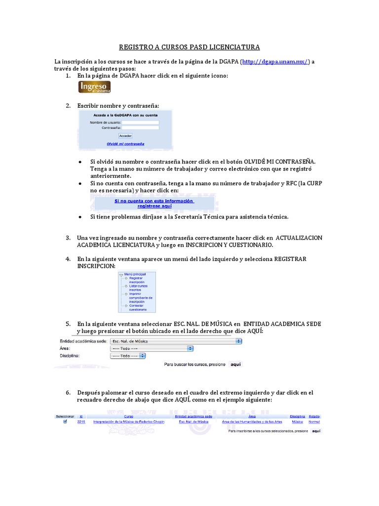 Inscripción a Cursos PASD Licenciatura | PDF