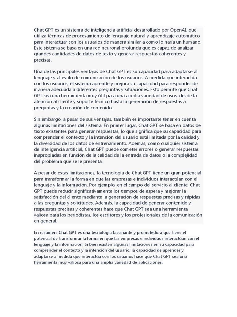 Chat GPT | PDF | Inteligencia artificial | Inteligencia (IA) y semántica