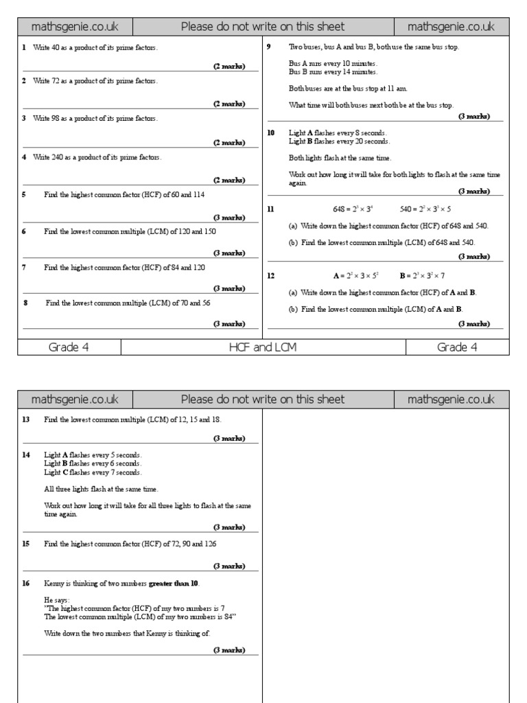 4 HCF and LCM Ws PDF | PDF | Transport | Bus Transport