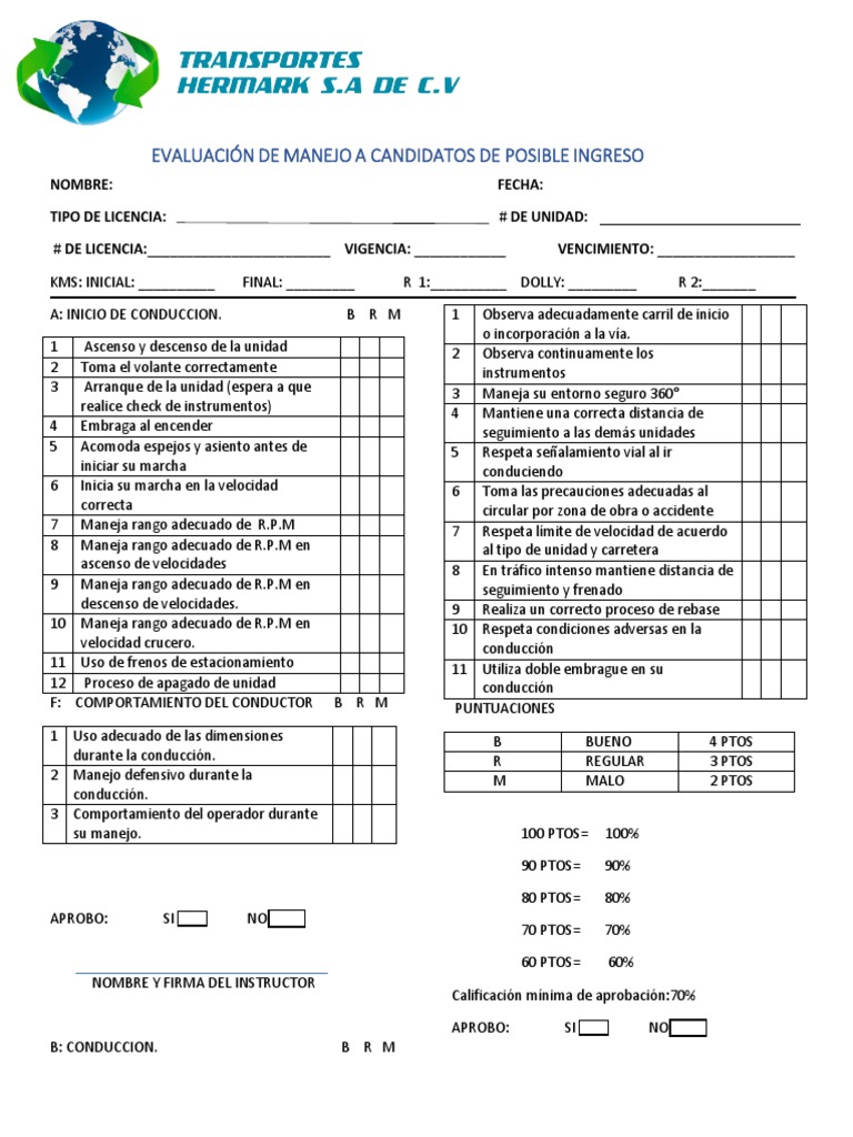 Evaluacion de Manejo A Candidatos de Posible Ingreso | PDF | Vehículos | Transporte