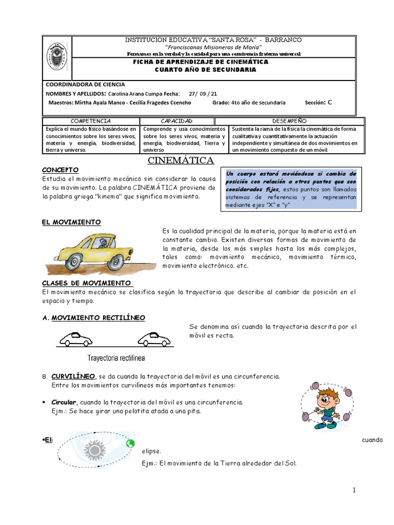 Cinematica Ficha | PDF | Velocidad | Cinemática