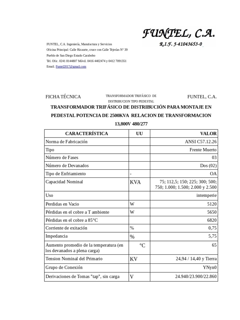 FICH TEC 2500kva | PDF | Transformador | Ingeniería Electrónica