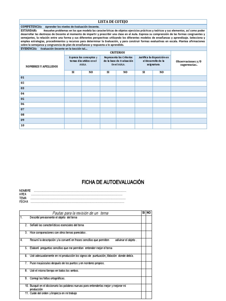 Modelos de Los Instrumentos de Evaluacion | PDF | Evaluación | Salón de ...