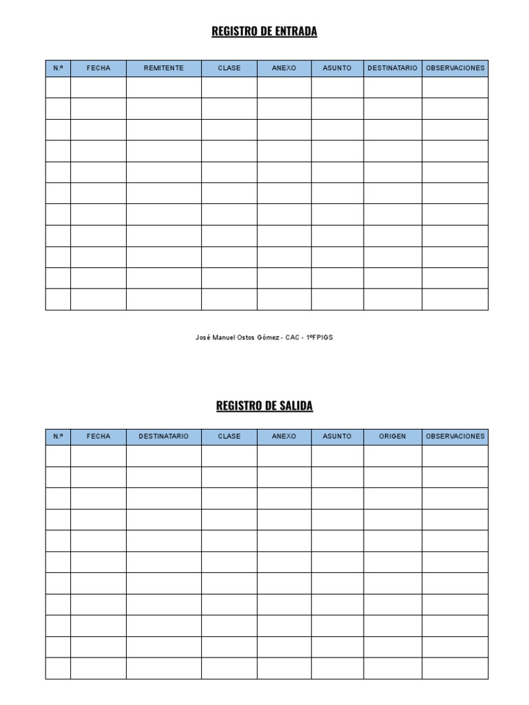 Registro de Entrada y Salida PDF | PDF