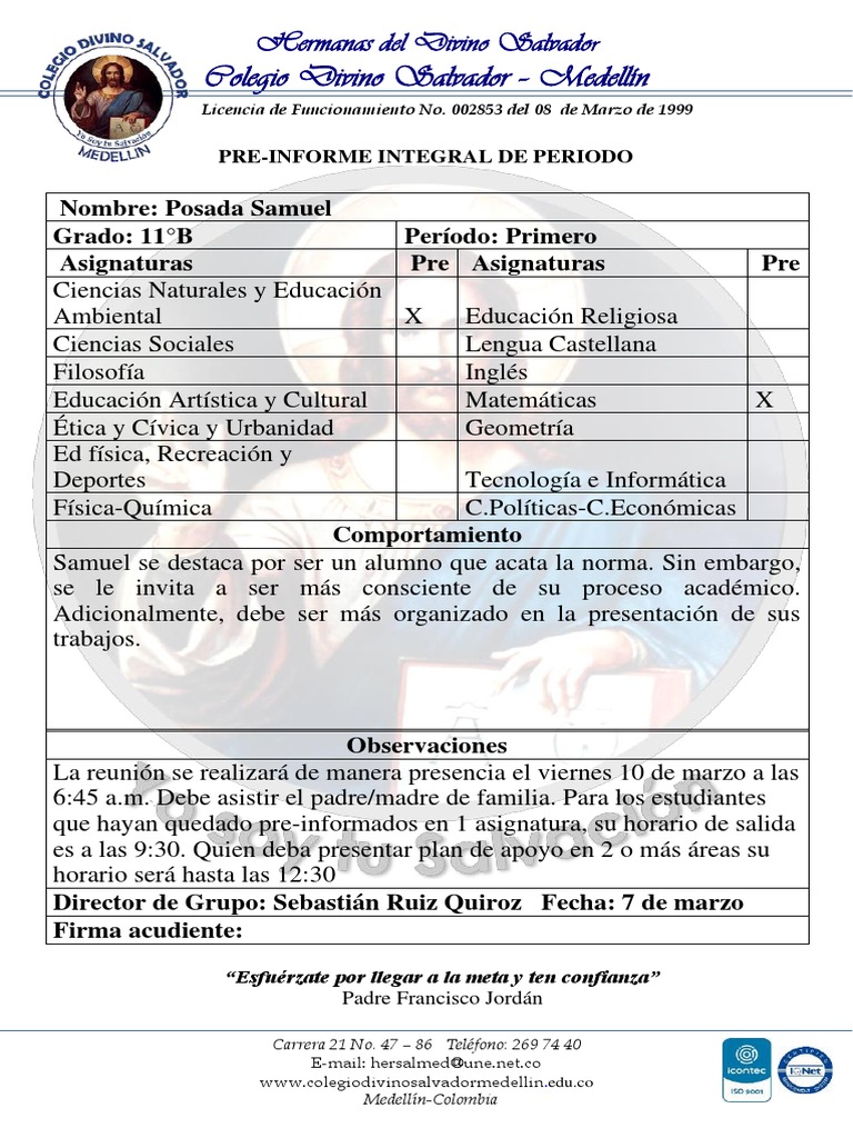 Informe Académico Samuel Posada 11°B | PDF | Salud y bienestar