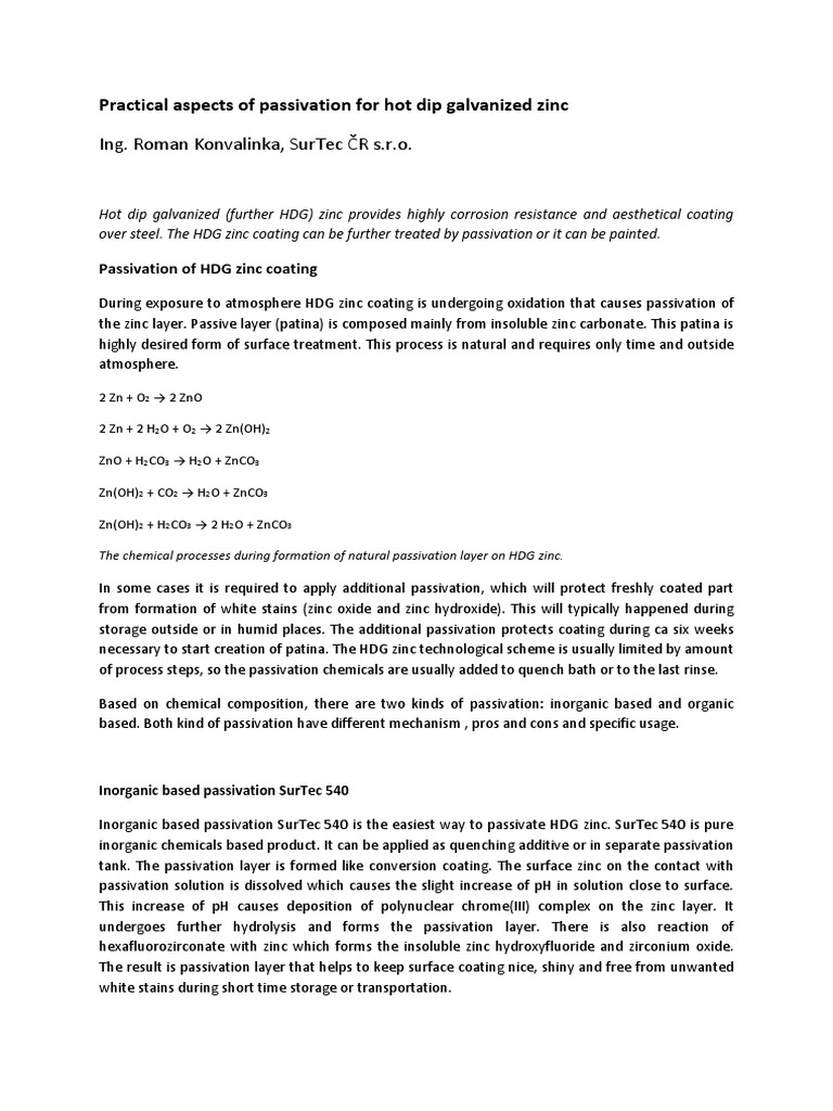 Practical Aspects of Passivation For Hot Dip Galvanized Zinc - Roman Konvalinka - ACSZ 2018 ...