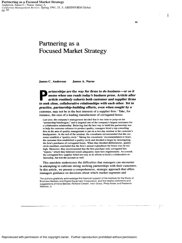 Partnering As A Focused Market Strategy | PDF