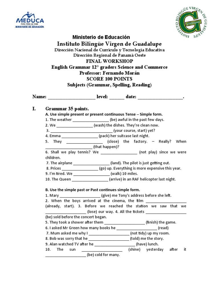 English Grammar Workshop for 12th Graders | PDF | Language Arts ...