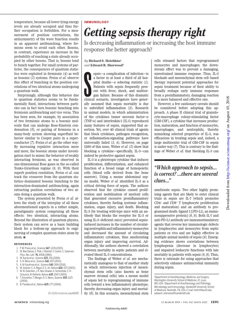 Hotchkiss 2015 Getting Sepsis Therapy Right Science | PDF ...