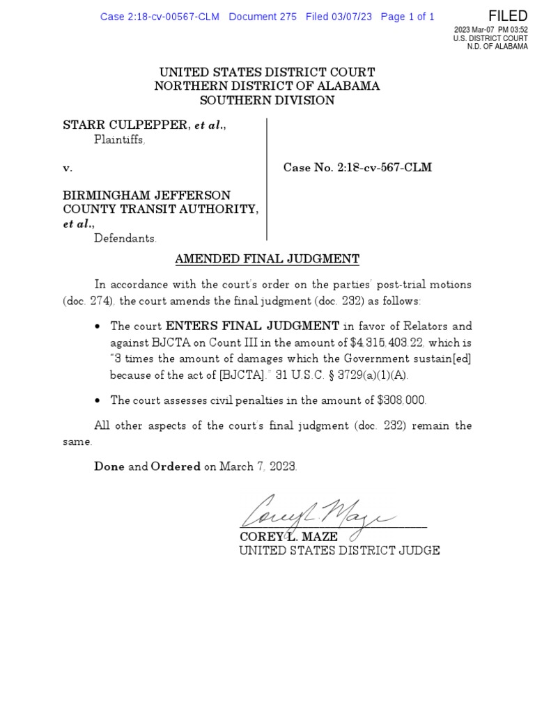 Bjcta Amended Final Judgement March 7, 2023 PDF | PDF