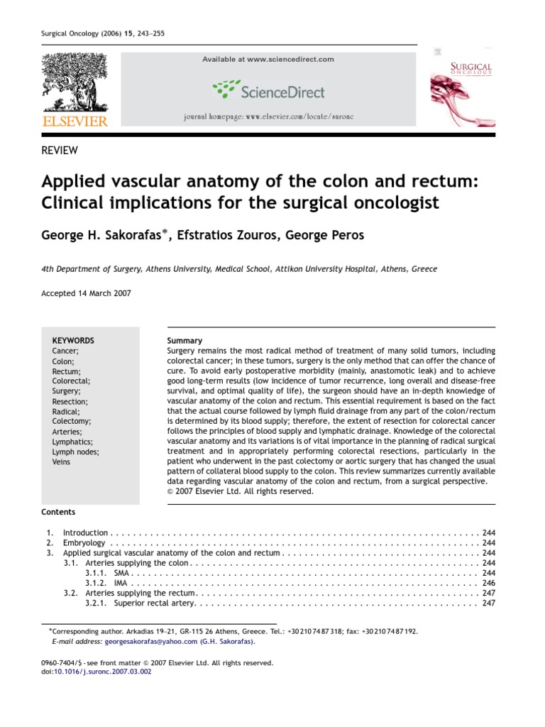 Vascular Anatomy of the Colon and Rectum for Oncological Surgery | PDF ...