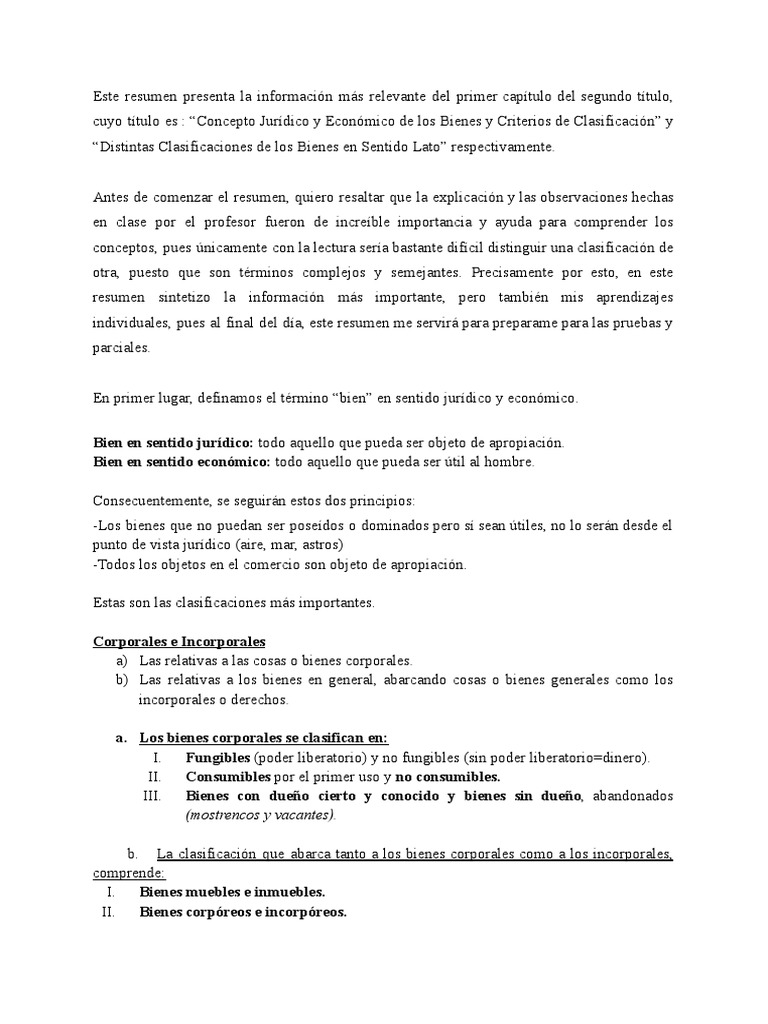 Resumen Primer Capítulo Segundo Título Compendio de Derecho | PDF | Propiedad