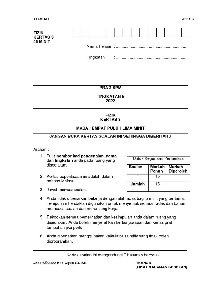 Kertas 3 - UAS Pra SPM 2022 PDF | PDF