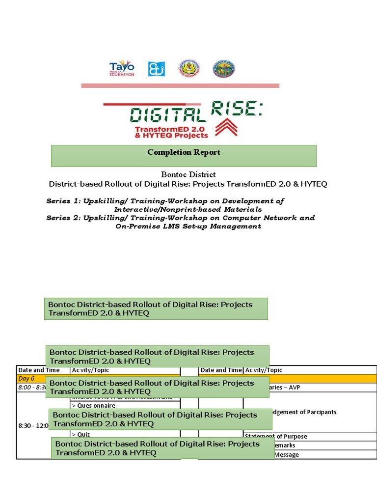 Bontoc District Digital Rise Projects Completion Report: Training ...