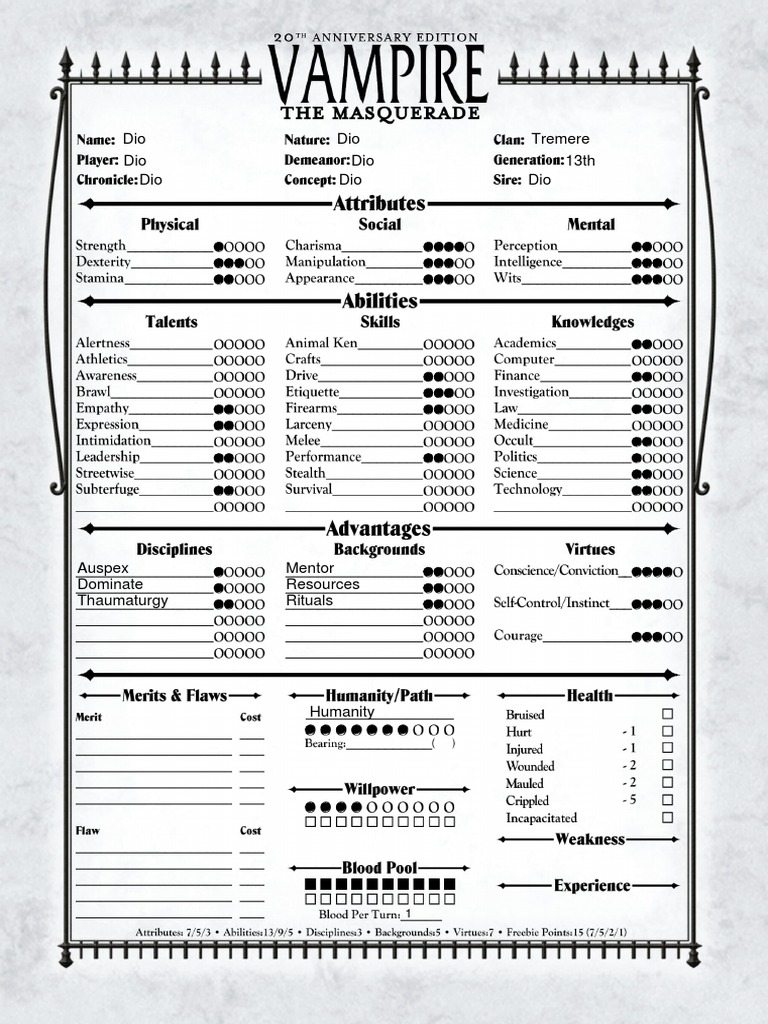 Character Sheet Dio PDF | PDF