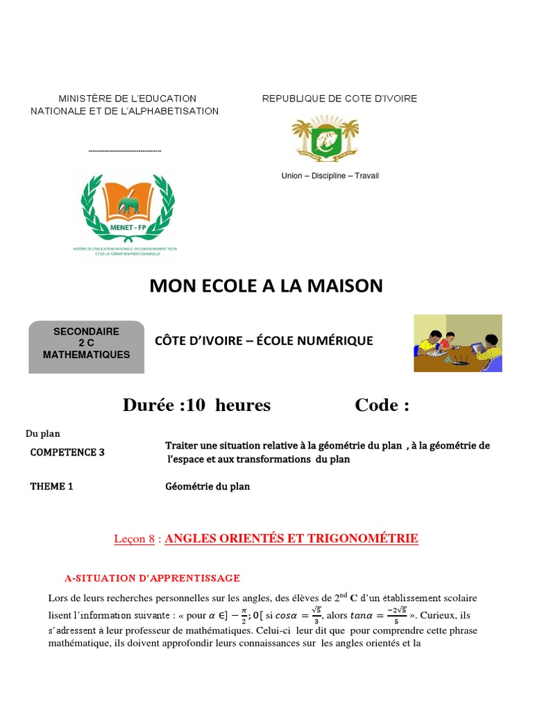 Maths 2C - L8 - Angle Orienté Et Trigonometrie | PDF | Angle | Fonction ...