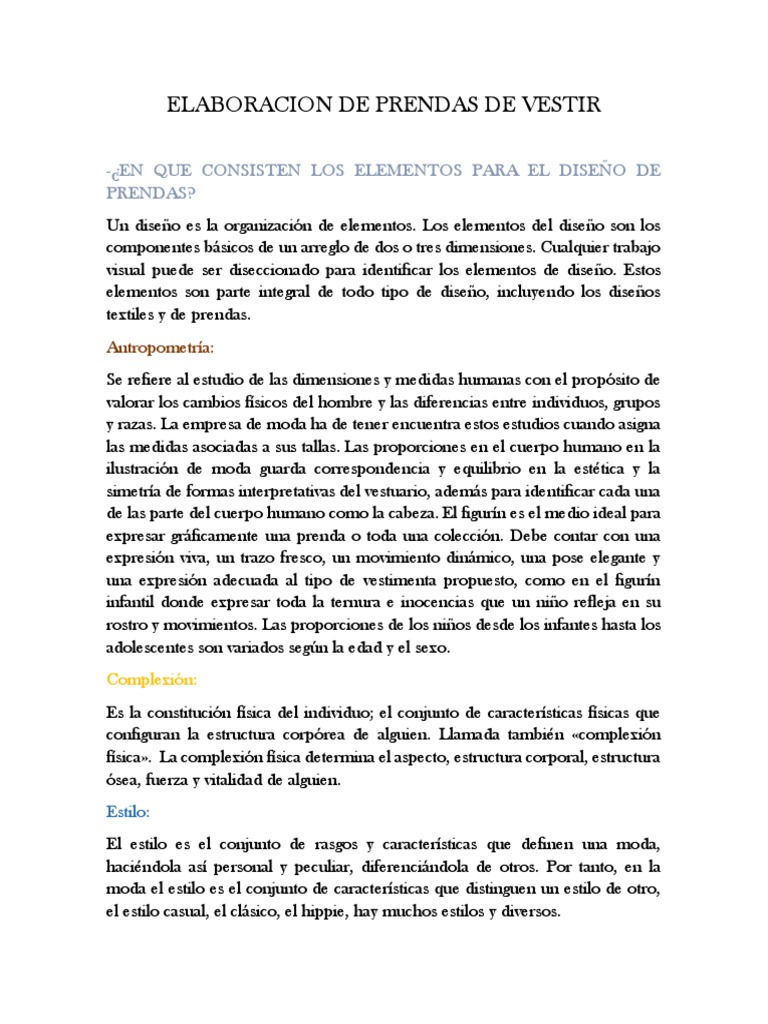 Elaboracion de Prendas de Vestir: - ¿En Que Consisten Los Elementos ...