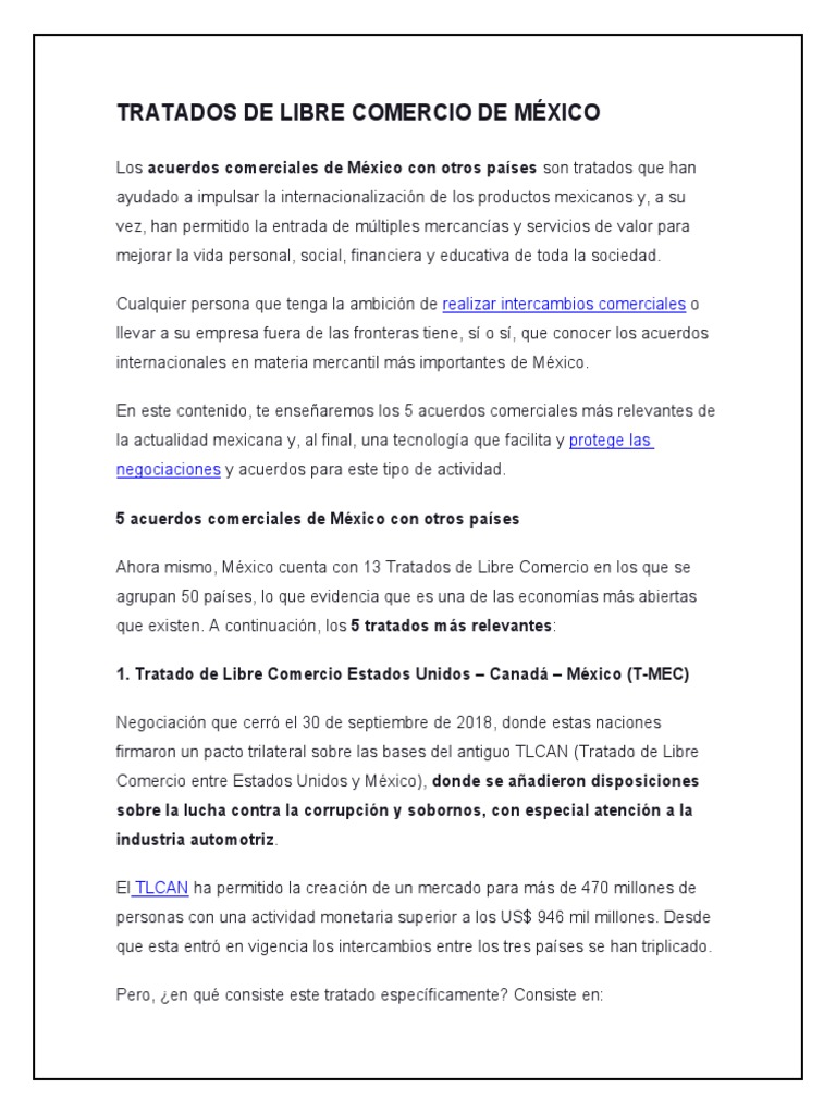 Principales TLC de México y su Impacto | PDF | Tratado de Libre Comercio Norteamericano | México