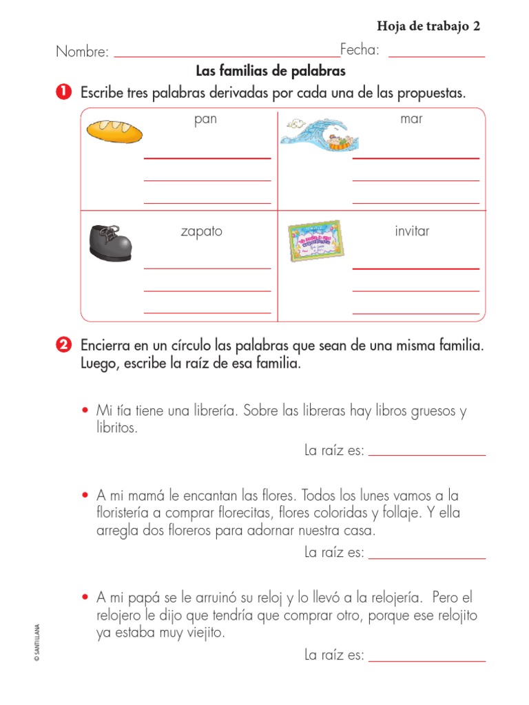 Familia de Palabras Hoja de Trabajo | PDF