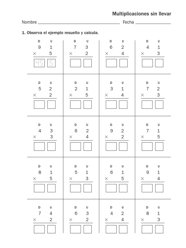 Hoja De Trabajo De Multiplicación Matemática