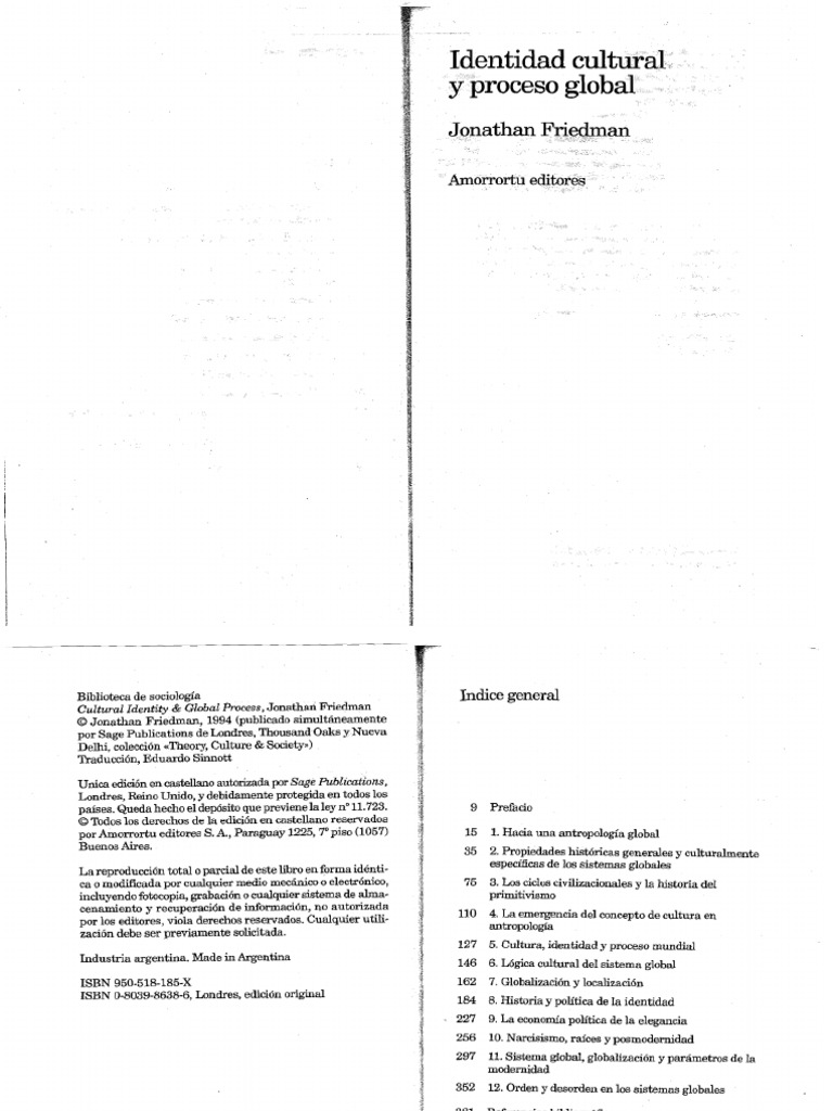 Jonathan Friedman - Identidad Cultural y Proceso Global PDF | PDF