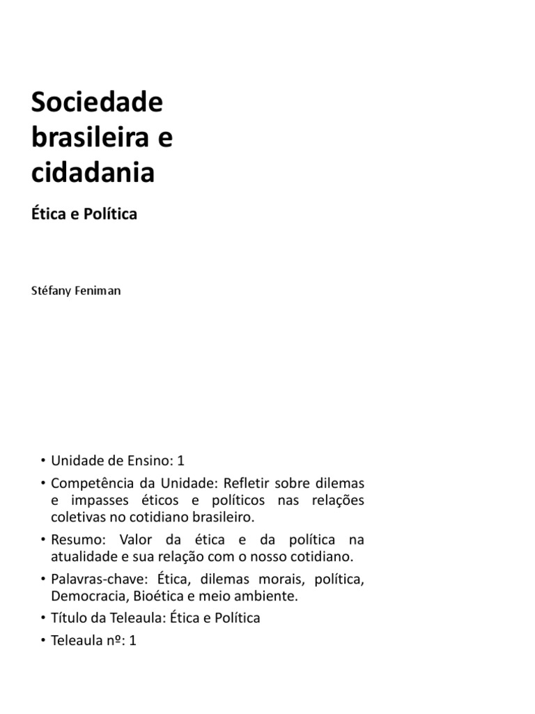 Sociedade Brasileira e Cidadania | PDF | Estado | Moralidade