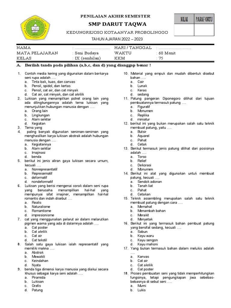PAS Kelas IX 2022 SBK | PDF