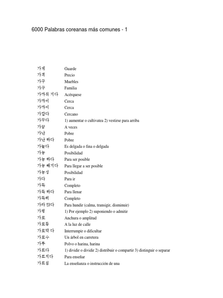 Diccionario Coreano Espac3b1ol 6000 | PDF